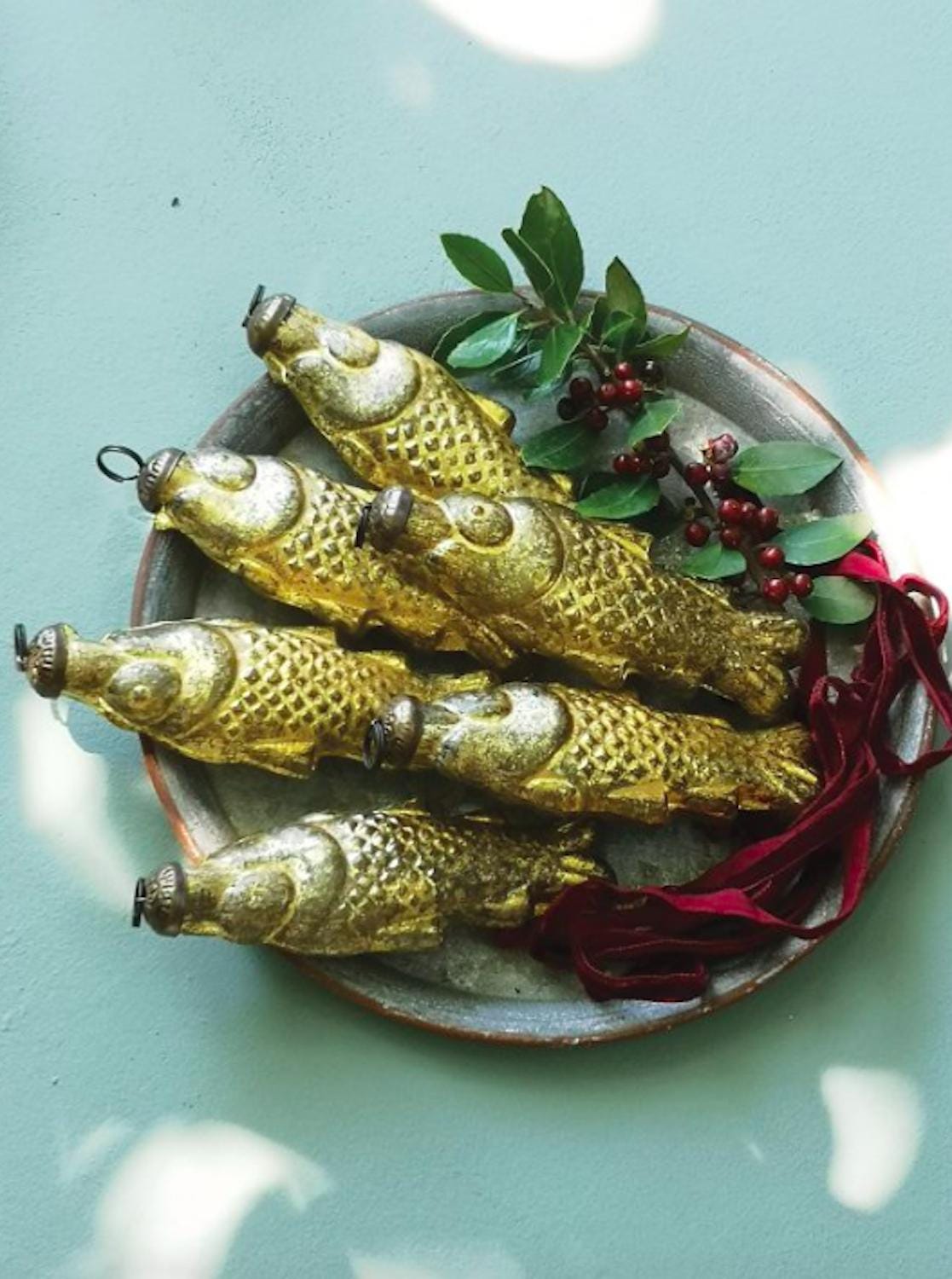 Vintage Antique Gold Glass Fish Bauble Hanging Decoration With Velvet ...