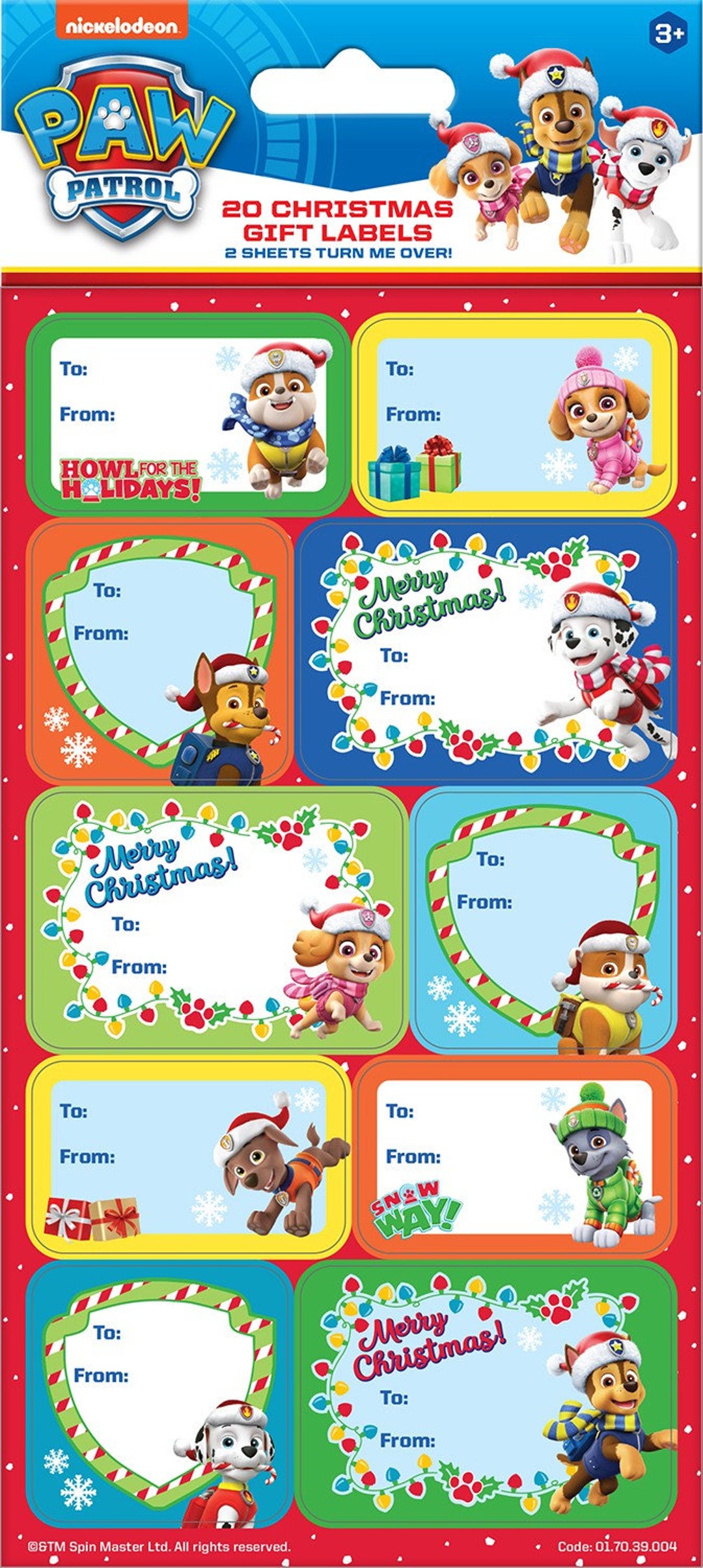 PAW PATROL Christmas Sticky Gift Labels (20 Pack) - Etsy