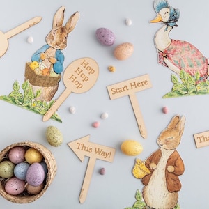 Peter Rabbit Easter Egg Hunt Kit 6 Characters & 6 Etched Wooden Stakes ...