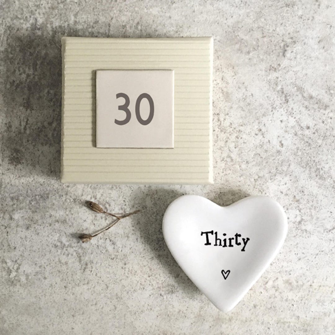 AGE 30 Thirty Porcelain Heart Shaped Boxed Inscribed Dish With Pretty ...