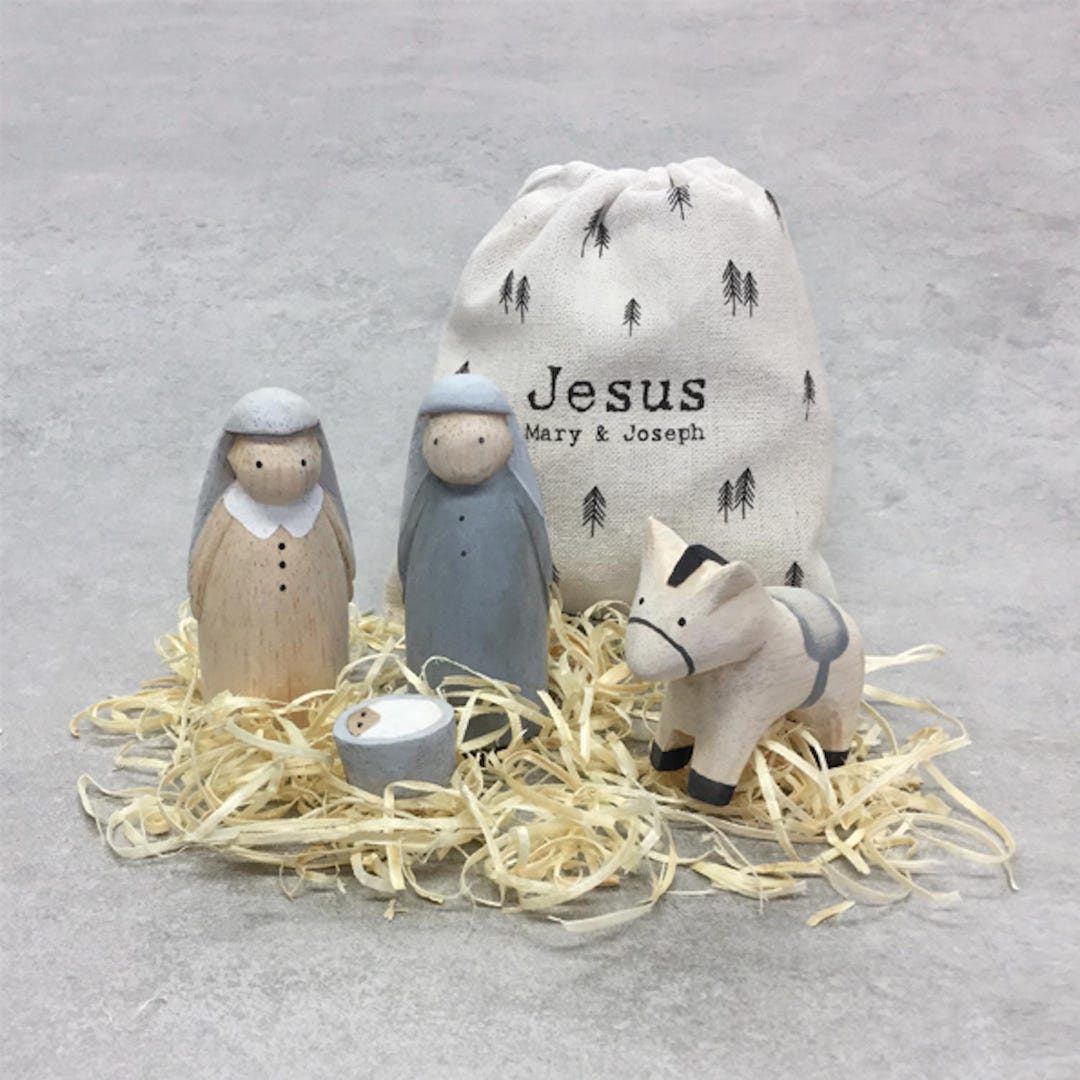 Jesus, Mary and Joseph Small Hand Carved Wooden Nativity Set, Nativity ...