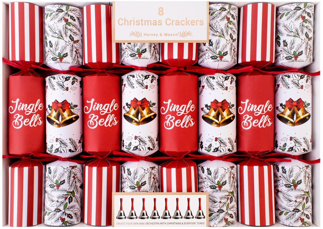Jingle Bells Musical Hand Bells Luxury 12" Christmas Crackers (8 Pack ...