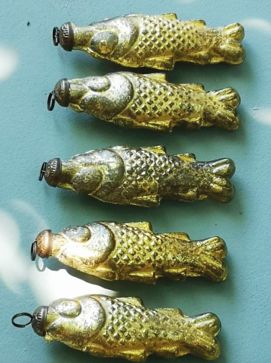 Vintage Antique Gold Glass Fish Bauble Hanging Decoration With Velvet ...