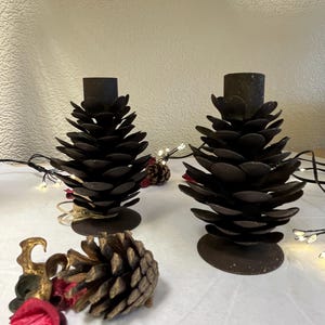 Pair of Pine Cone Rust Antique Effect Candleholders 11cm - Etsy