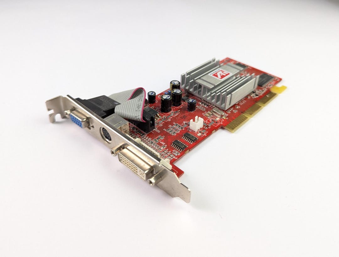 Vintage ATI Radeon 9250 AGP Video Card 128MB DVI Vga & Svideo Retro Pc ...