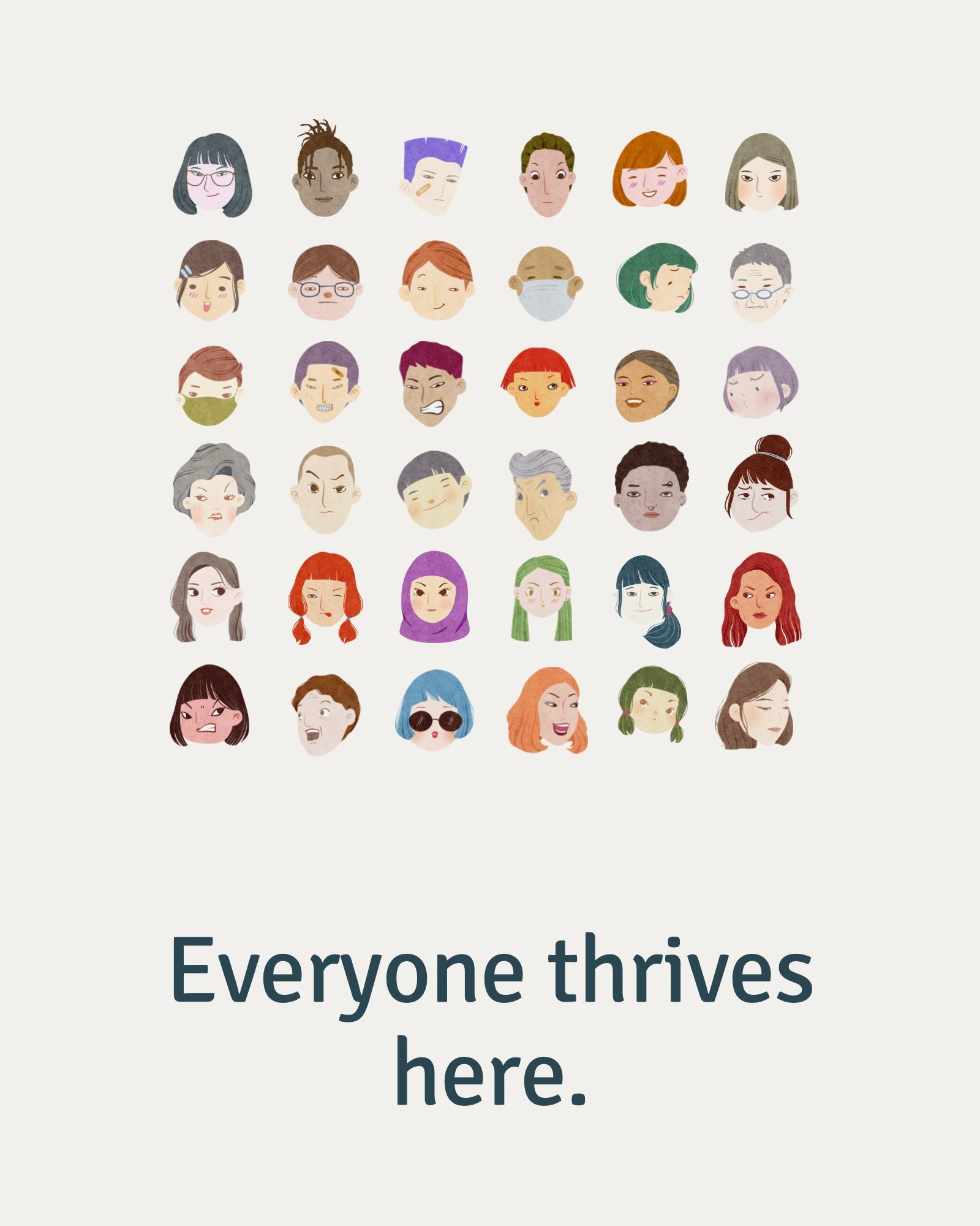 Everyone Thrives Here Wall Art, Diversity Bulletin Board Art, Classroom ...