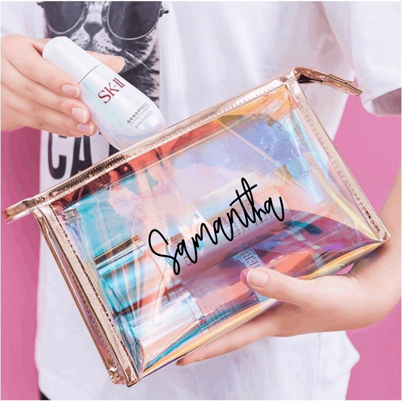 Personalized Holographic Makeup Bag - Etsy