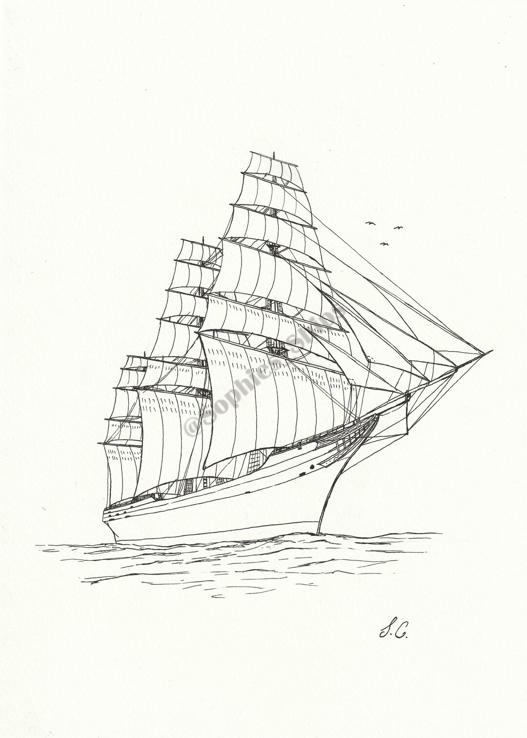 Square Rigged Tall Ship Original Art - Etsy