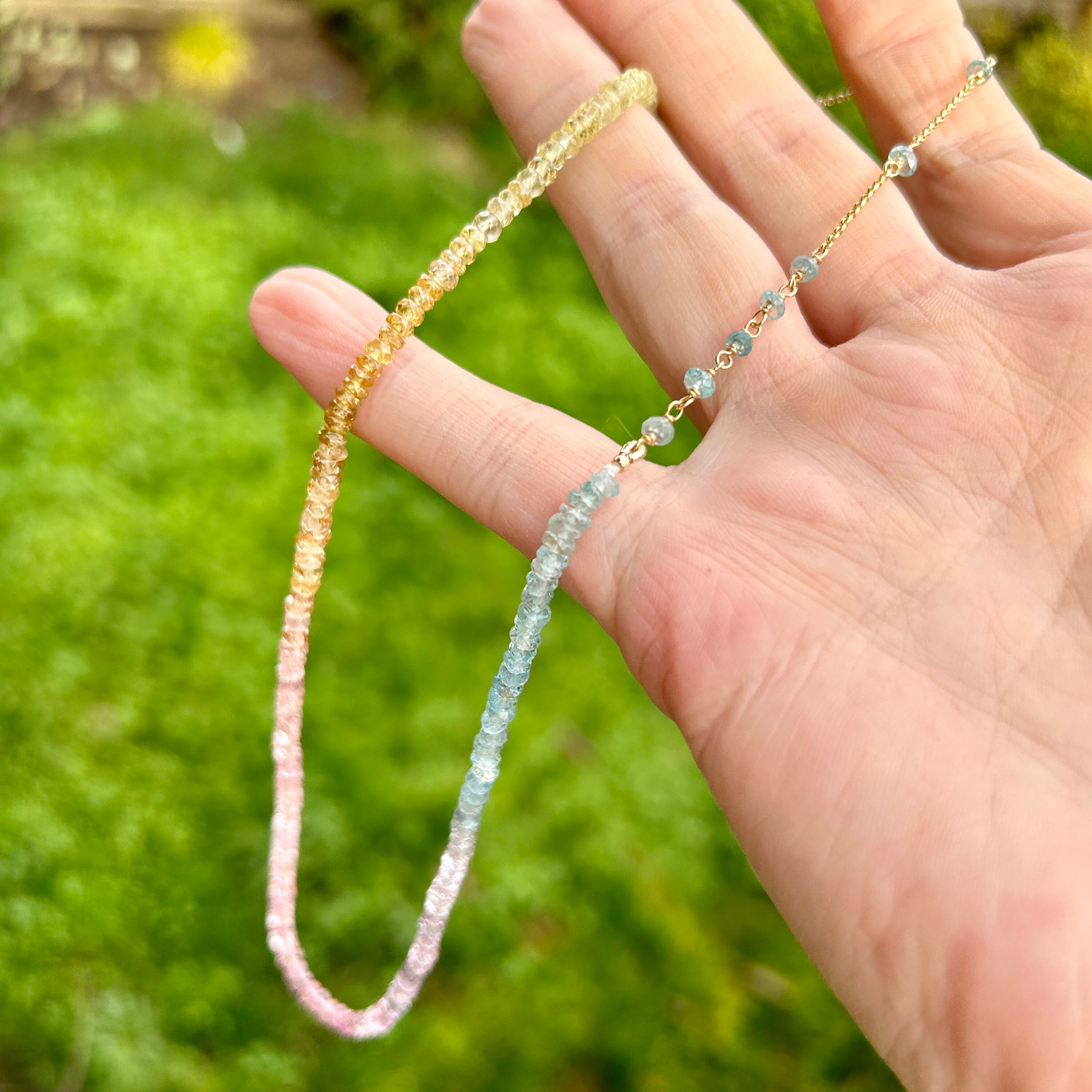 Trickle Waterfall Rainbow Gemstone and 14k Gold Half-and-half Necklace ...