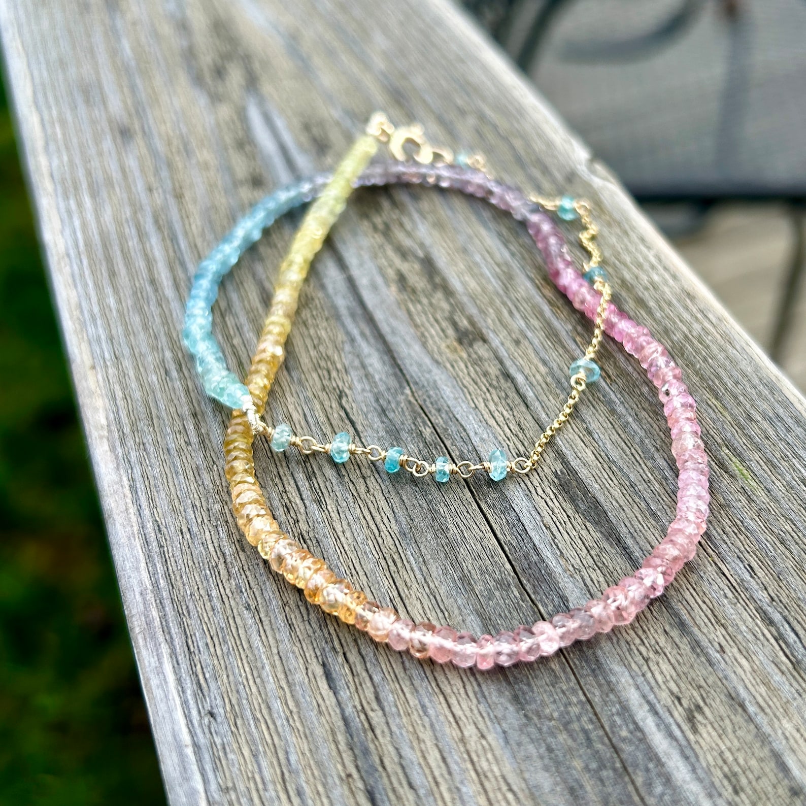 Trickle Waterfall Rainbow Gemstone and 14k Gold Half-and-half Necklace ...