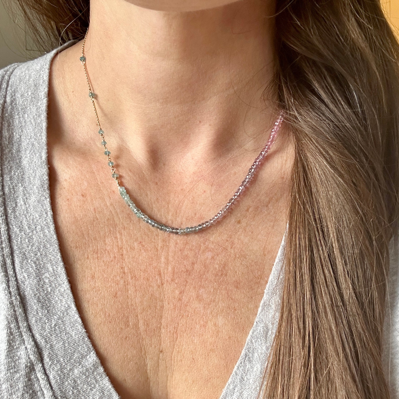 Trickle Waterfall Rainbow Gemstone and 14k Gold Half-and-half Necklace ...