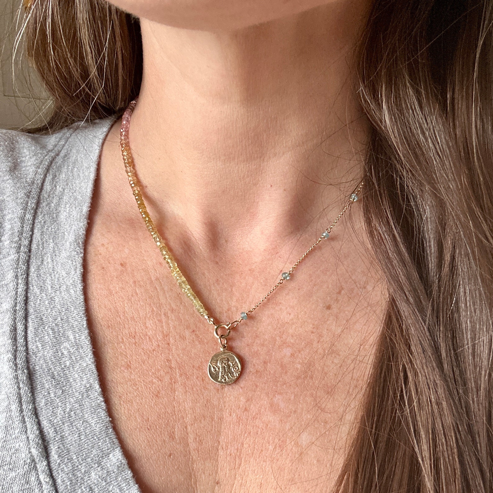 Trickle Waterfall Rainbow Gemstone and 14k Gold Half-and-half Necklace ...