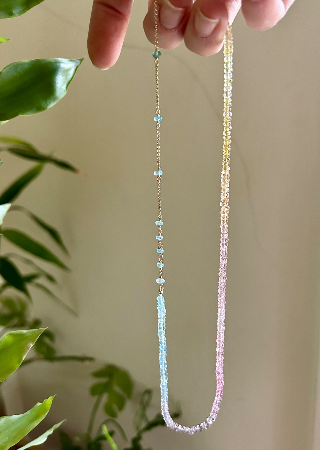 Trickle Waterfall Rainbow Gemstone and 14k Gold Half-and-half Necklace ...