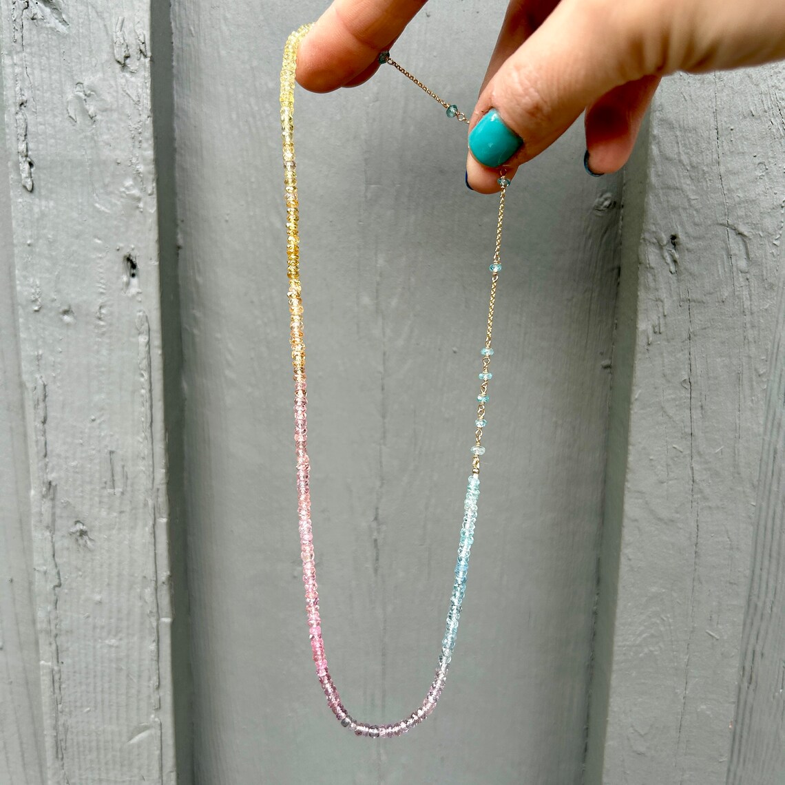 Trickle Waterfall Rainbow Gemstone and 14k Gold Half-and-half Necklace ...