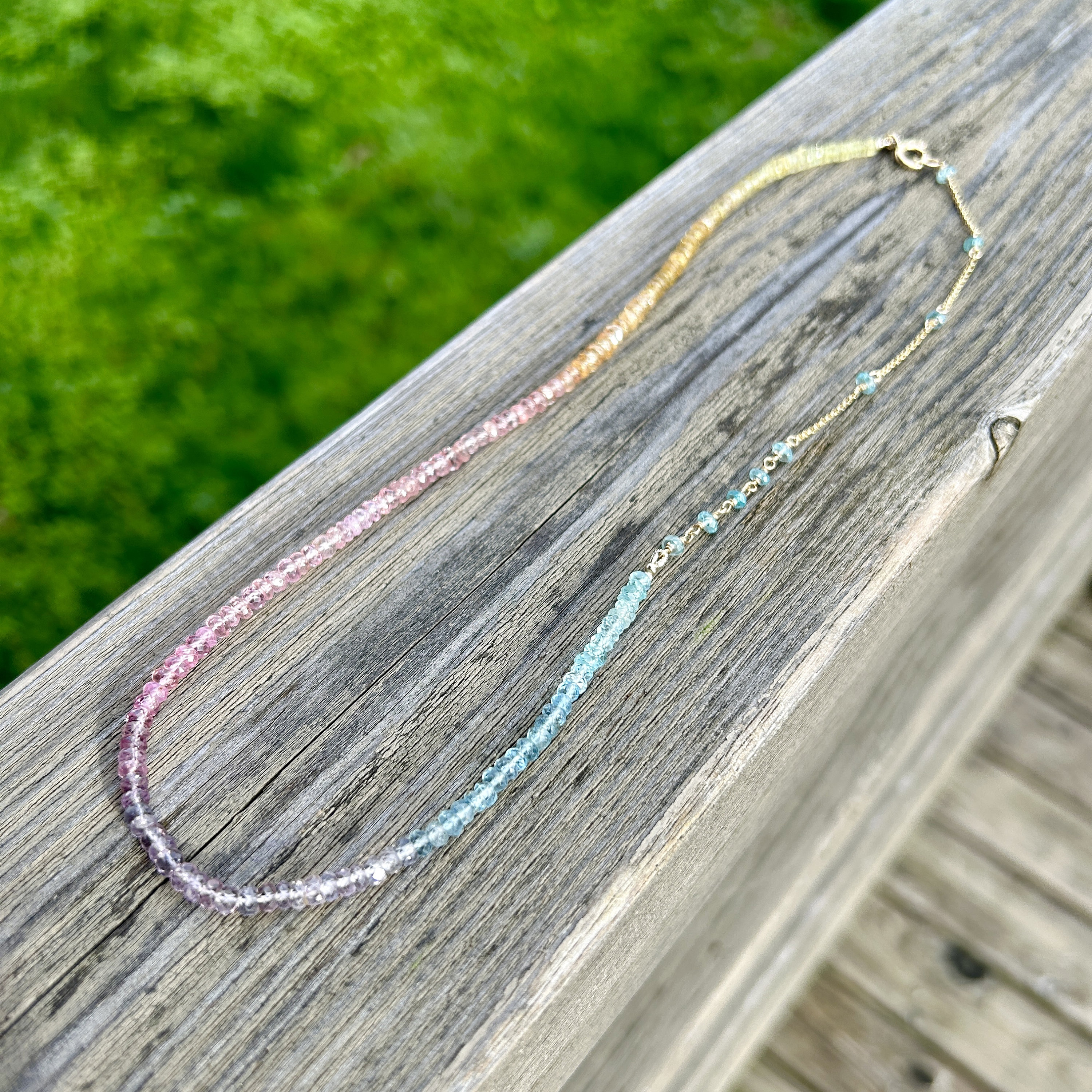 Trickle Waterfall Rainbow Gemstone and 14k Gold Half-and-half Necklace ...