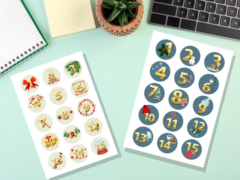 Printable Christmas Advent Calendar Stickers High-quality PDF & PNG ...