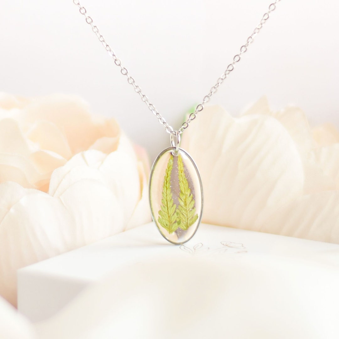 Pressed Fern Necklace, Real Fern Pendant, Stainless Steel Necklace With ...
