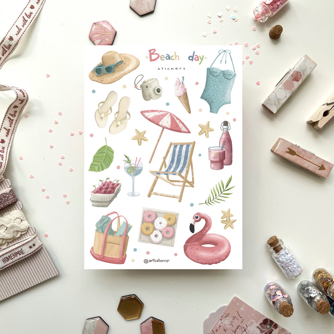 Beach Day Sticker Pack | Journal Stickers, Planner Stickers, Bullet ...