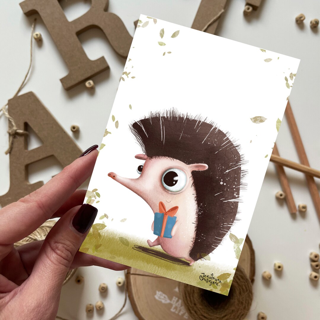 Hedgehog Postcard | Postcard, Greeting Card, Summer Postcard, Happy ...