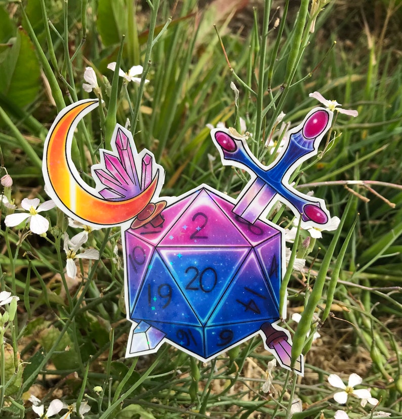 D20 Dice Sticker | | Wand | Sword | Holographic | Vinyl | Dnd ...