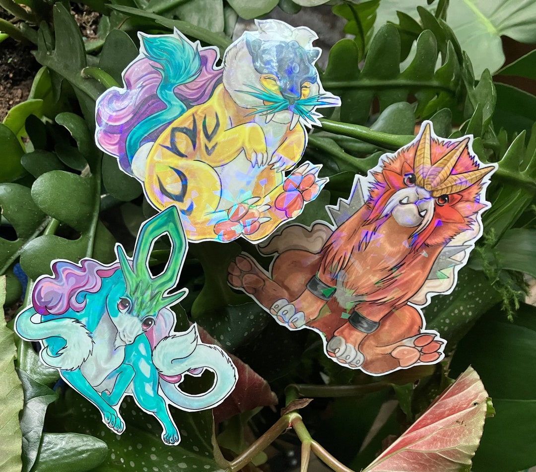 Entei Raikou Suicune Sticker Set of 3 | Holographic | Iridescent ...