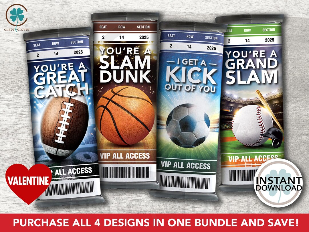 Sports Valentine Bundle | Chocolate Bar Wrappers | PRINTABLE | Football ...