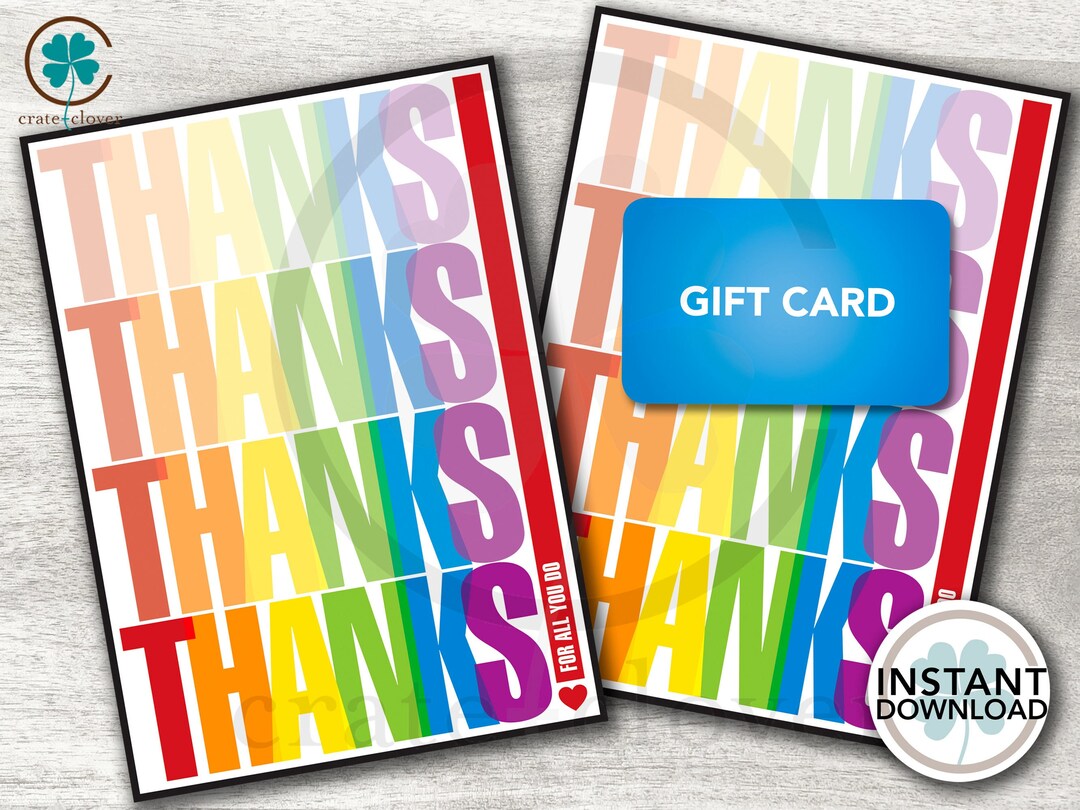 Printable Thanks Gift Card Holder: Teacher, Employee Appreciation ...