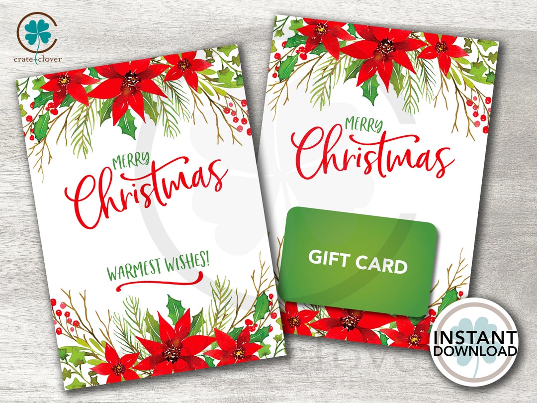 Christmas Gift Card Holder | PRINTABLE | Poinsettia Thank You Card ...