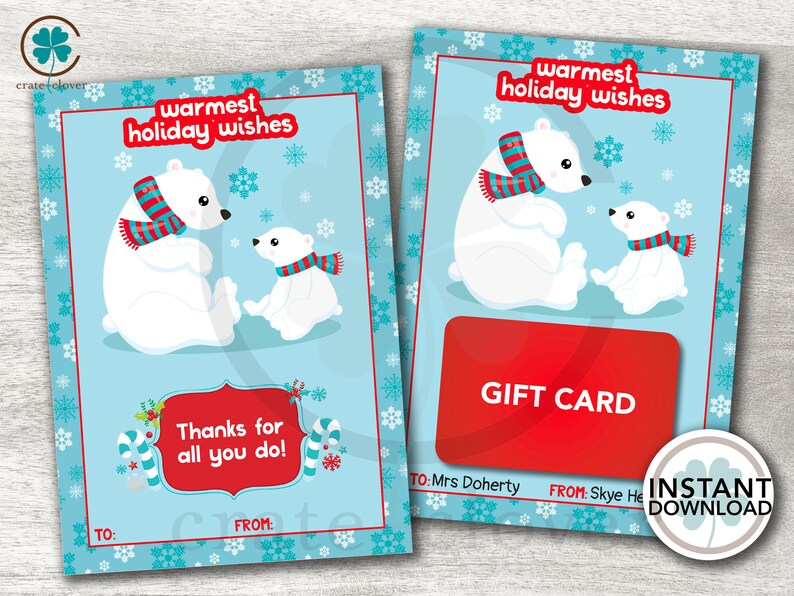 Printable Holiday Gift Card Holder | Teacher, Driver Thank You (instant ...