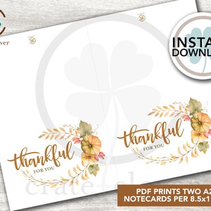 Thankful for You Notecards | PRINTABLE | Thanksgiving Note Card | A2 ...