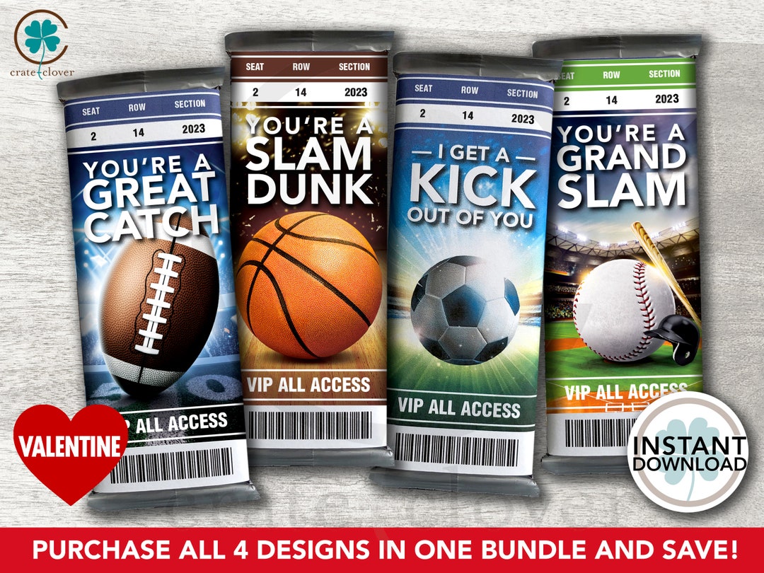 Sports Valentine Bundle Chocolate Bar Wrappers PRINTABLE - Etsy