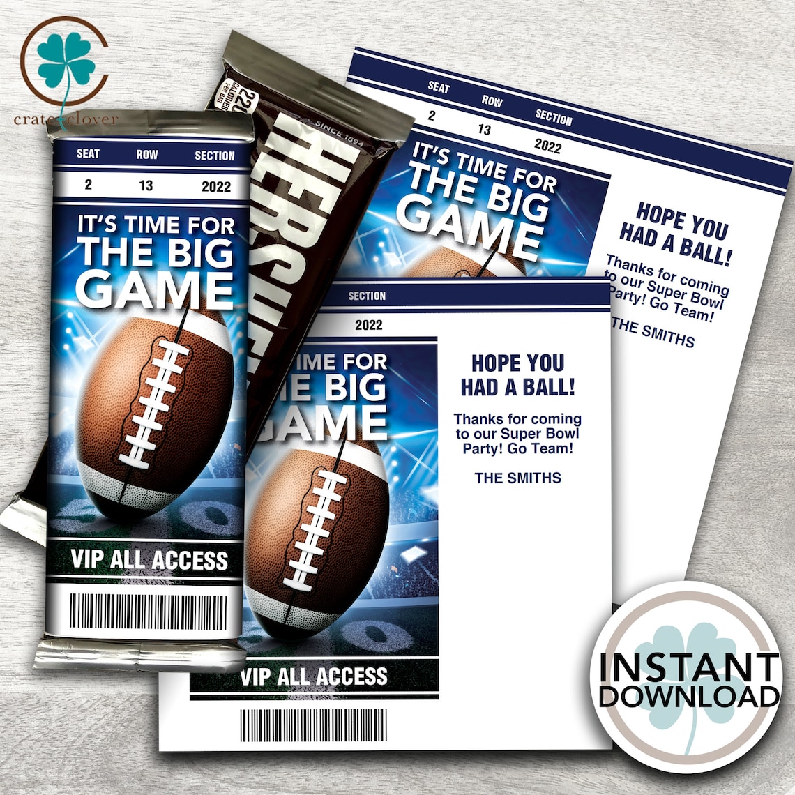 Big Game Football Party Favor PRINTABLE Chocolate Bar - Etsy