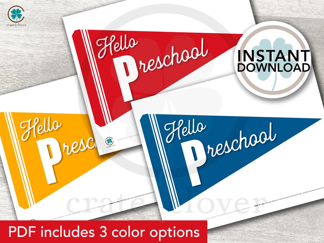 Hello Preschool Flag | Back to School | First Day of School | PRINTABLE ...