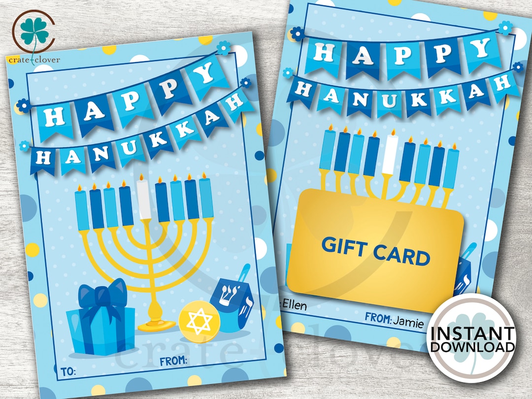 Hanukkah Gift Card Holder | PRINTABLE | Thank You Card Gift | INSTANT ...