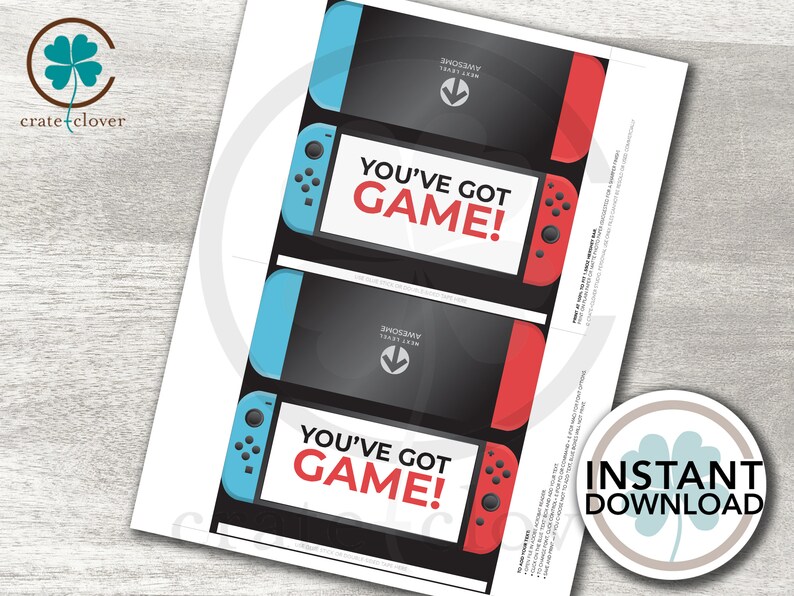 Gamer Wrapper | Chocolate Bar | PRINTABLE | Party Favor Thank You ...