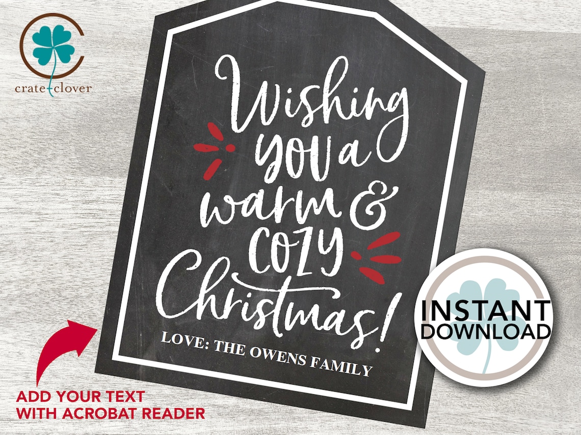 Christmas Gift Tag Wishing You a Warm and Cozy Christmas - Etsy