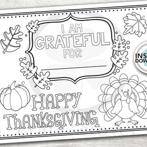 Thanksgiving Coloring Sheet PRINTABLE Placemat Dinner Table Classroom ...