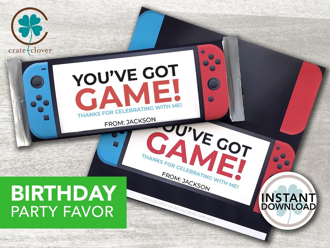 BIRTHDAY Gamer Wrapper Chocolate Bar Printable Party Favor Thank You ...