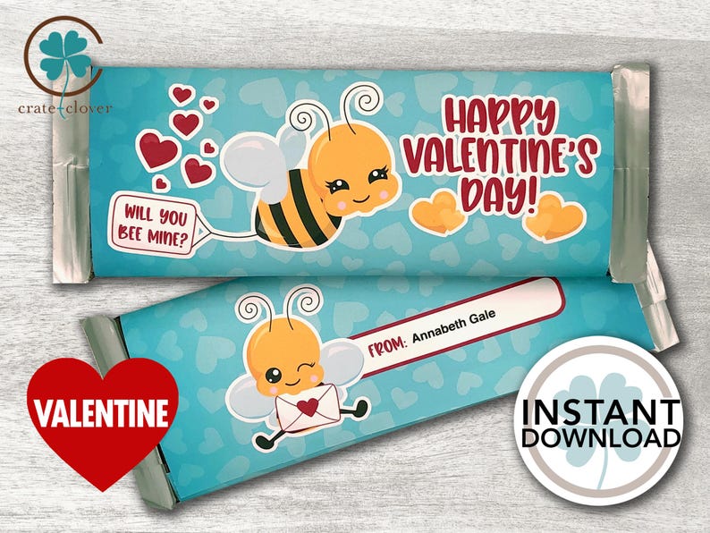 Bee Mine Valentine | PRINTABLE | Chocolate Bar Wrapper | INSTANT ...