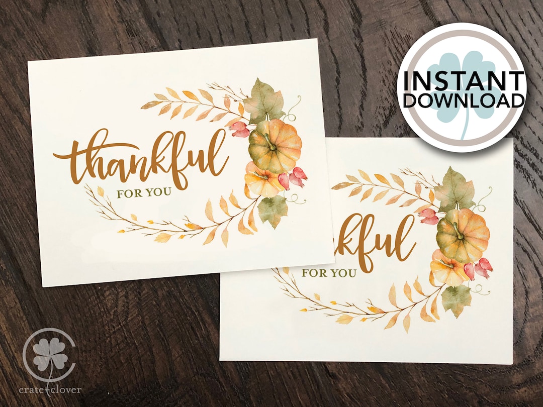 Thankful for You Notecards | PRINTABLE | Thanksgiving Note Card | A2 ...