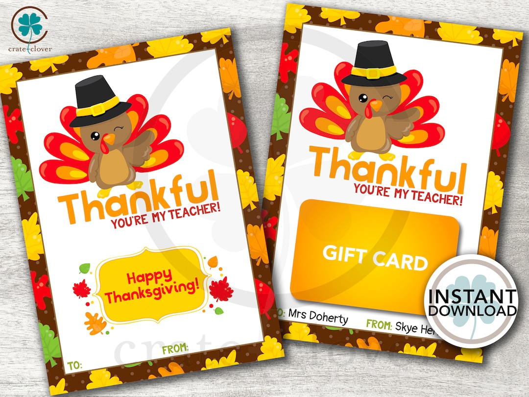 Teacher Thanks Gift Card Holder | PRINTABLE | Thanksgiving Card ...