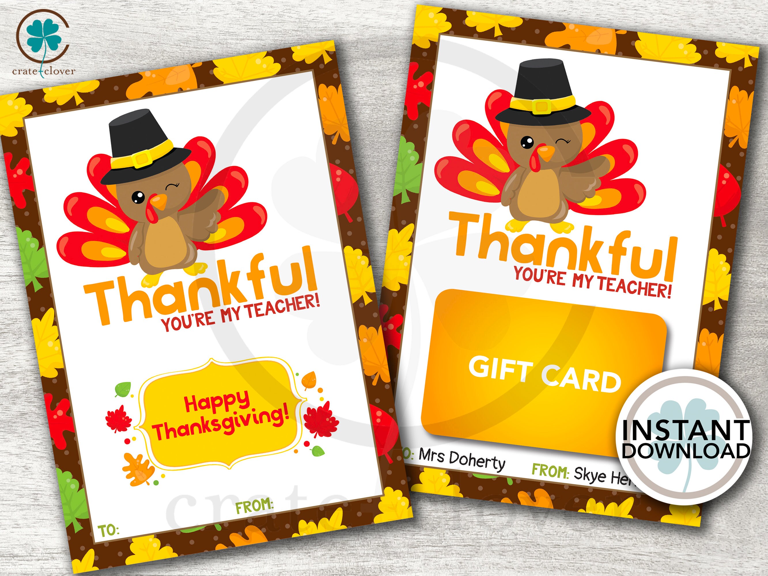 Teacher Thanks Gift Card Holder PRINTABLE Thanksgiving | Etsy