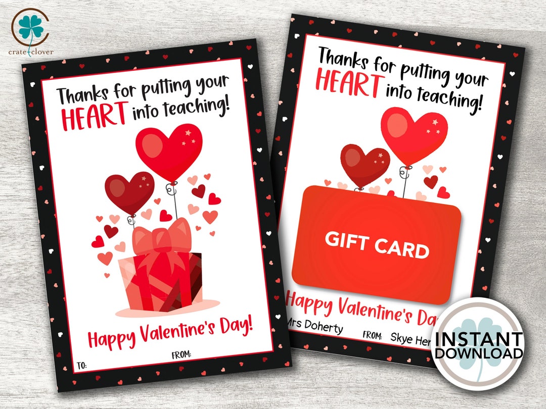 Teacher Valentine Gift Card Holder | PRINTABLE | Thank You Teacher ...