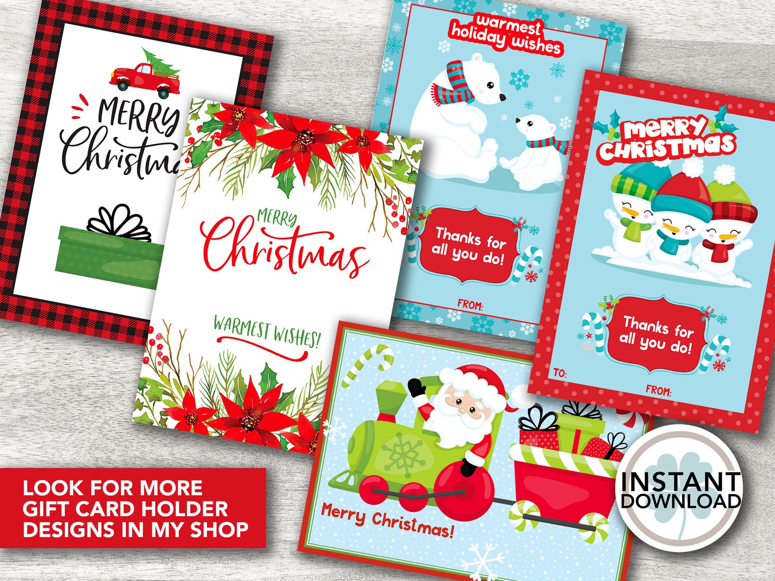 Christmas Gift Card Holder PRINTABLE Thank You Card INSTANT DOWNLOAD ...