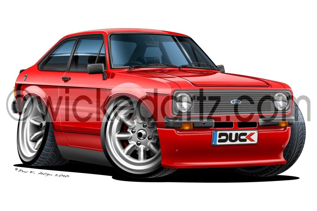 Wicked Artz Cartoon Caricature Car Art Picture of a Classic Ford Escort ...
