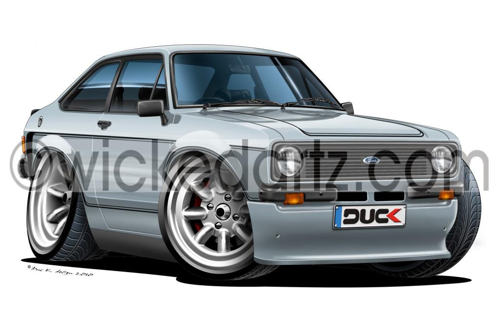 Wicked Artz Cartoon Caricature Car Art Picture of a Classic Ford Escort ...
