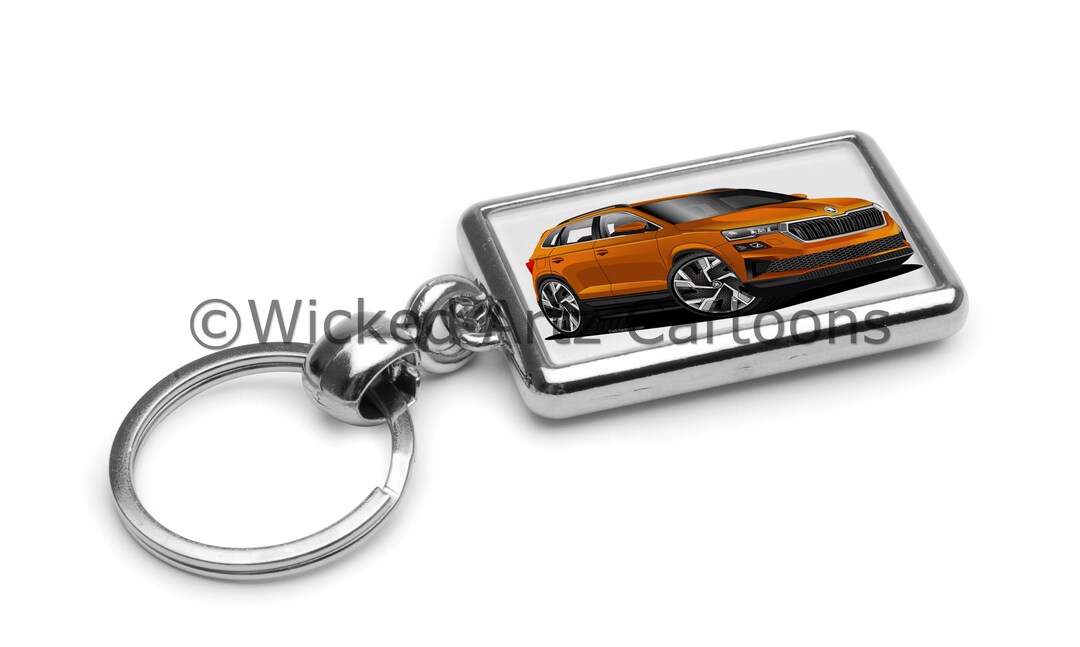 Wicked Cars Cartoon Car Art Skoda Karog SUV 2022+ Premium Metal Key ...
