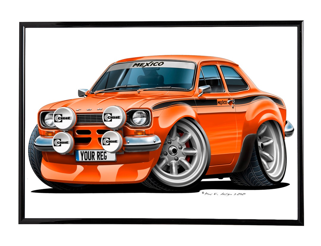 Wicked Artz Cartoon Caricature Car Art Picture of a Classic Ford Escort ...