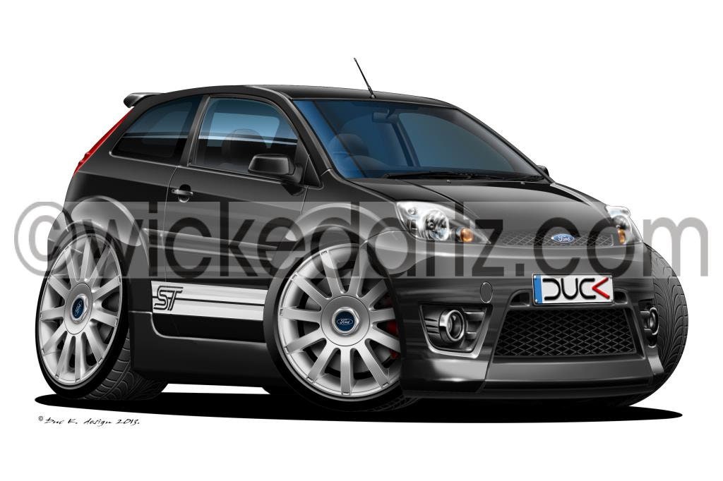 Wicked Artz Cartoon Caricature Car Art Picture of a Ford Fiesta MK6 ST ...