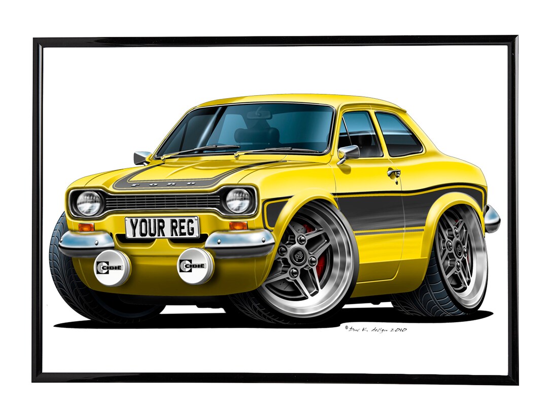 Wicked Artz Cartoon Caricature Car Art Picture of a Classic Ford Escort ...